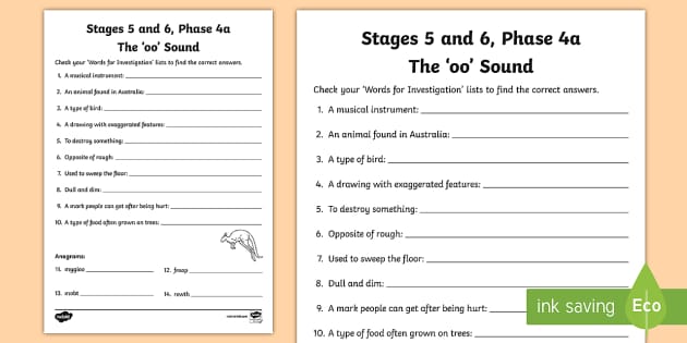 Northern Ireland Linguistic Phonics Stage 5 and 6 Phase 4a, 'oo' Sound Word