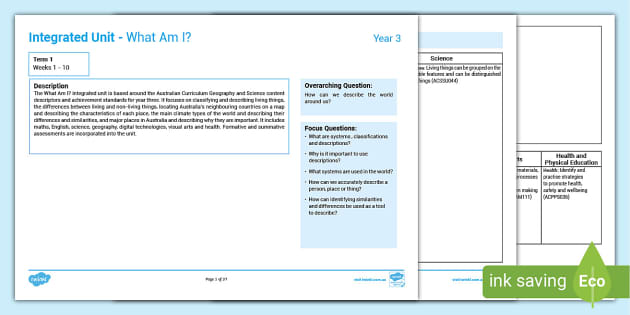 What am I? Year 3 Integrated Unit Plan Template - Twinkl
