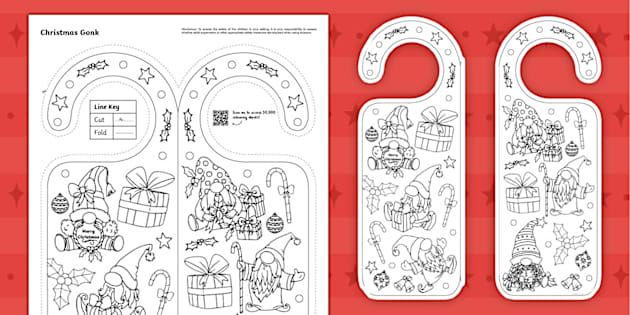 Christmas Gonk Colouring Door Hanger Worksheet - Twinkl