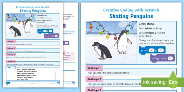 Skating Penguins Scratch Worksheet (teacher made)