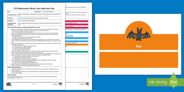 EYFS Maths: Counting Sounds Bat Whole Class Adult Input Plan and ...