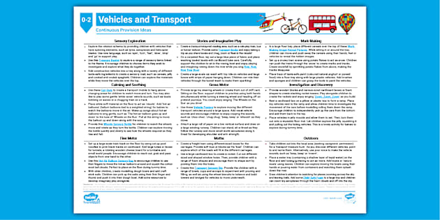 EYFS Transport Continuous Provision Ideas (Ages 0-2)