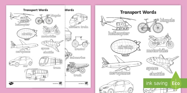 Transport Words Coloring Sheet (Teacher-Made) - Twinkl
