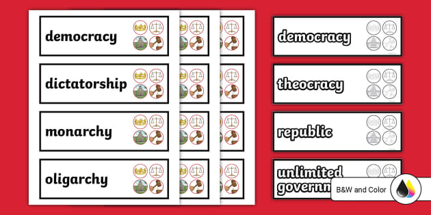 Types of Government Word Cards for 6th-8th Grade - Twinkl