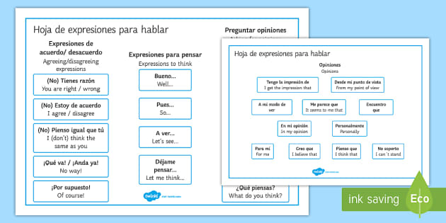 Expressions for Discussions and Debates Word Mat Spanish/English