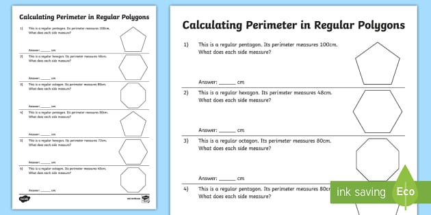 Calculating Perimeter Of Shapes Worksheet Regular Polygons 