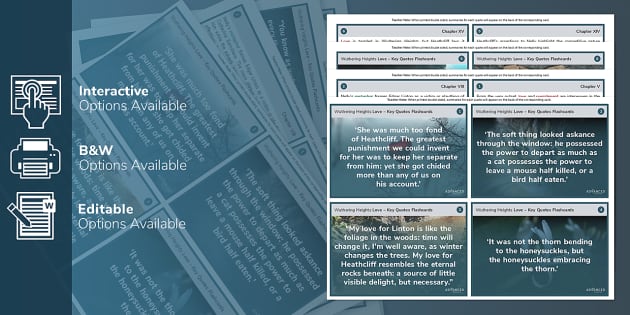 Wuthering Heights Revision: Love Quotes Flashcards - Twinkl