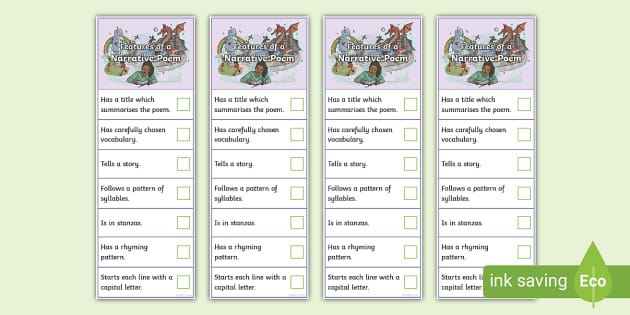 Narrative Poetry Bookmark Checklists (teacher made) - Twinkl