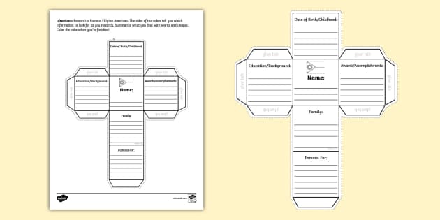 Famous Filipino American Information Cube for 6th-8th Grade