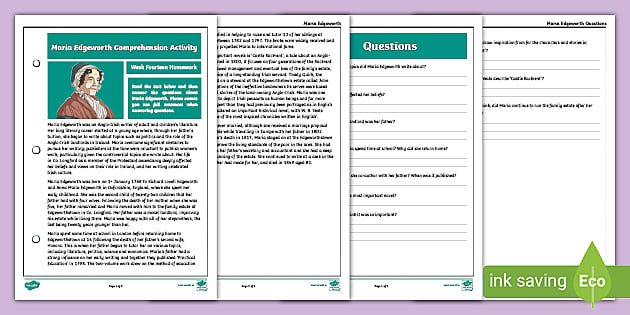Maria Edgeworth Comprehension Activity Week Fourteen Homework