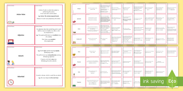 Grammar Glossary Cards