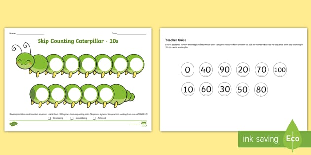 Counting In Tens Activity Caterpillar Assessment Sheet