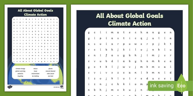 All About Global Goals Climate Action Word Search