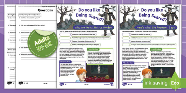 ESL Halloween Reading Comprehension - Horror Movies - Twinkl