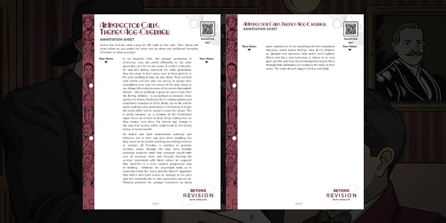 An Inspector Calls Themes Age Overview Annotation Sheet