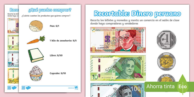 Guía de trabajo: Monedas y billetes de Perú - para recortar