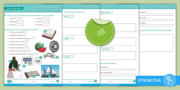 ESL Curriculum Level 6, Lesson 2 Interactive Worksheet