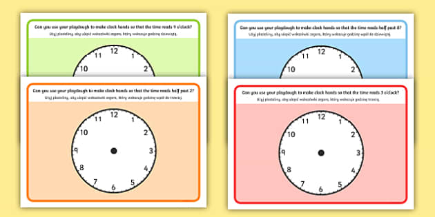 O'Clock Half Past and Quarter Past Time Playdough Mat English/Polish ...