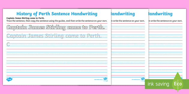 History of Perth Year 1 Handwriting Practice Worksheet WA