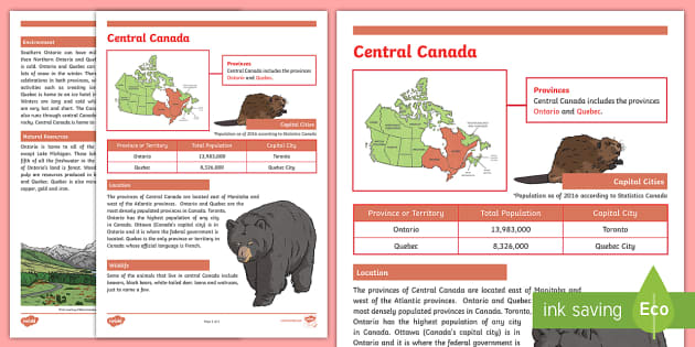 Central Canada Fact File (teacher made)