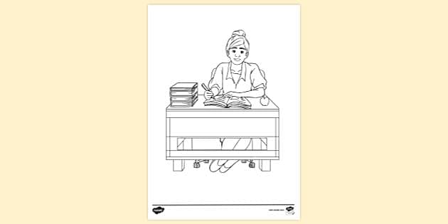 FREE! - Teacher Behind Desk Colouring Sheet | Colouring Sheets
