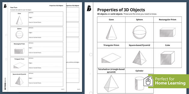 Properties of 3D Objects Worksheet (Hecho por educadores) Properties of 3D Objects Worksheet (Hecho por educadores)