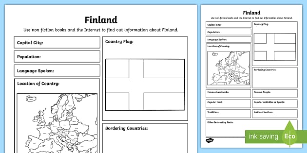Finland Fact File Writing Template (teacher made) - Twinkl