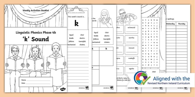 NI Linguistic Phonics Phase 4b 'k' Sound Activities Booklet
