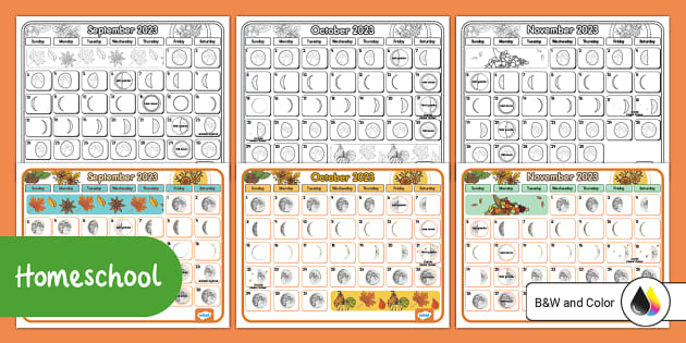 2023 Fall Moon Phases Calendars (teacher made) - Twinkl