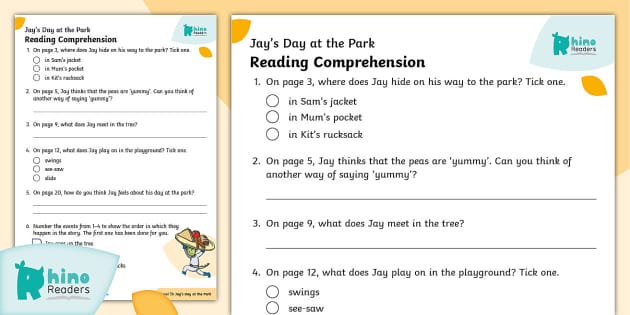 Level 5b Jay's Day at the Park: Reading Comprehension