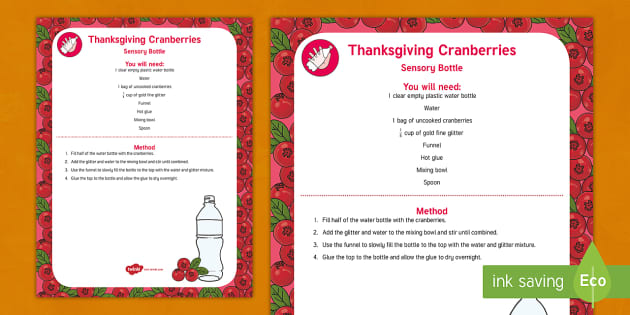 Thanksgiving Cranberries Sensory Bottle (teacher made)