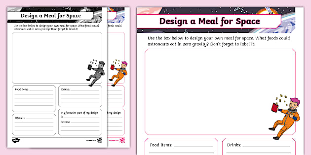 Life Skills - Worksheet: Deign a Meal for Space