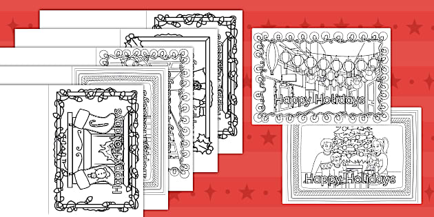 Happy Holidays Coloring Greeting Cards
