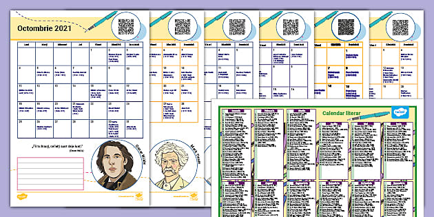Calendar literar | Scriitori români | Twinkl (teacher made)