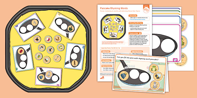 Pancake Rhyming Words Phonics Print and Play Tray - Twinkl