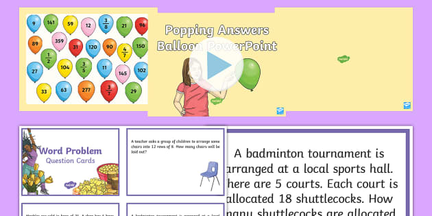 LKS2 Maths Word Problems And Popping Answers Balloon Activity