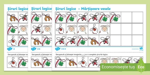 Șiruri logice: Mărțișoare vesele – Fișe diferențiate