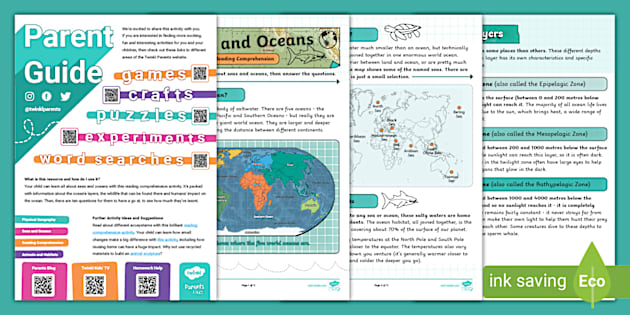 Seas and Oceans Reading Comprehension (Ages 5 - 7) - Twinkl