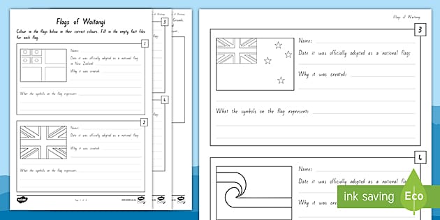 Waitangi Flags Worksheets | New Zealand | Years 4 to 6