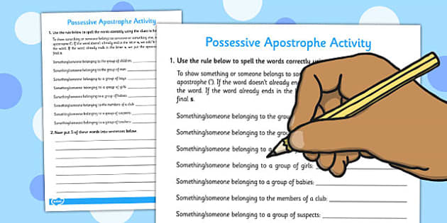 Possessive Apostrophe Activity - possessive, apostrophe