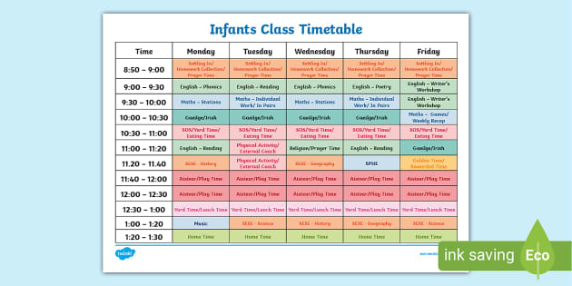 Junior Infants Timetable Classroom Management Resource