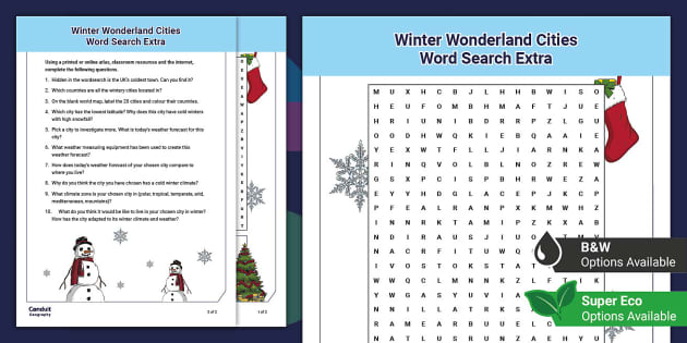Winter Wonderland Cities Word Search Extra - Twinkl