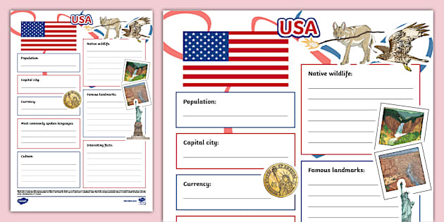 USA Fact File Template (l'enseignant a fait) - Twinkl