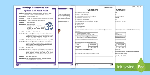 LKS2 Diwali Differentiated Reading Comprehension Activity