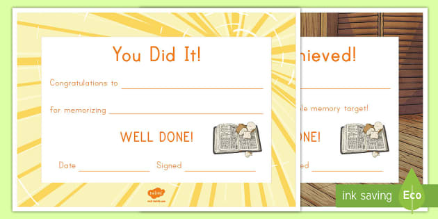 Bible Memory Certificate - Bible, memory, memorization, scripture, memory