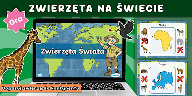 Zwierzęta na kontynentach | Gra | Prezentacja PowerPoint