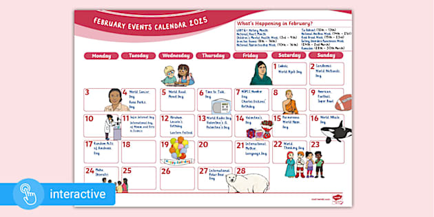 February Events Calendar (2025) (teacher made) - Twinkl