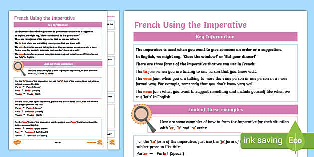 👉 French Grammar: Using the Imperative Worksheet - Twinkl