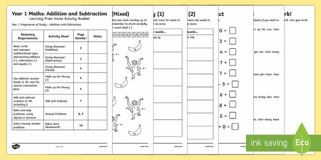 Year 1 Maths Addition and Subtraction Learning from Home