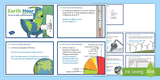 Cartes de défis mathématiques : Earth Hour